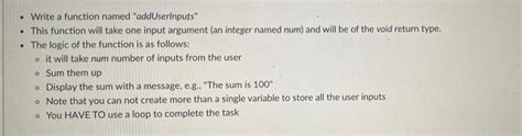 Solved • Write A Function Named Adduserinputs This