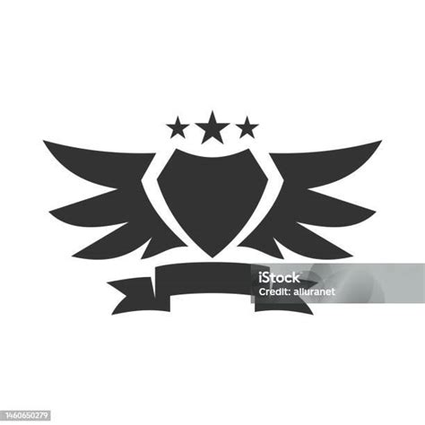 엠블럼 빈 날개 방패 리본 로고 템플릿 아이콘 일러스트 브랜드 아이덴티티 골동품에 대한 스톡 벡터 아트 및 기타 이미지