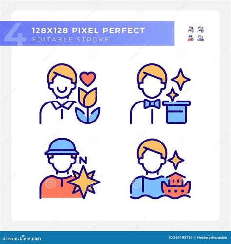 Male Archetypes Pixel Perfect RGB Color Icons Set Stock Vector Illustration Of Clipart