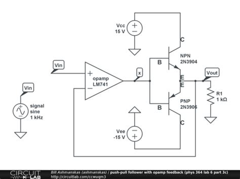 Push Pull Follower With Opamp Feedback Phys 364 Lab 15 Part 1c