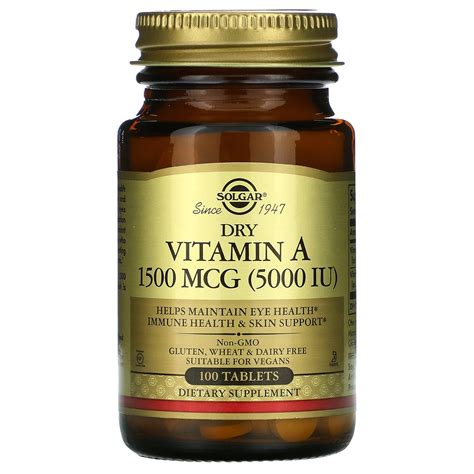 Solgar, Vitamin A Dry 5,000 IU, 100 Tablets | HiLife Vitamins