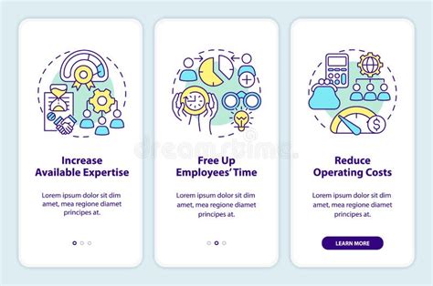 Small Business Outsourcing Reasons Onboarding Mobile App Screen Stock