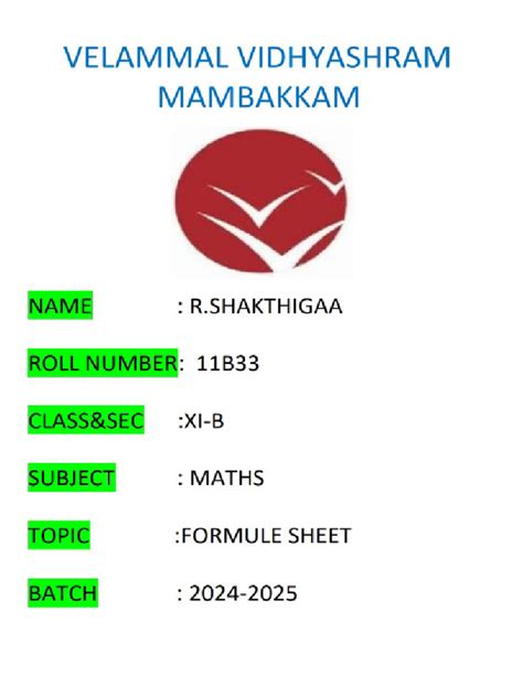 Math Formula Sheet Pdf
