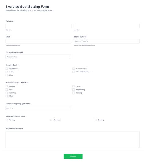 Exercise Goal Setting Form Template Jotform