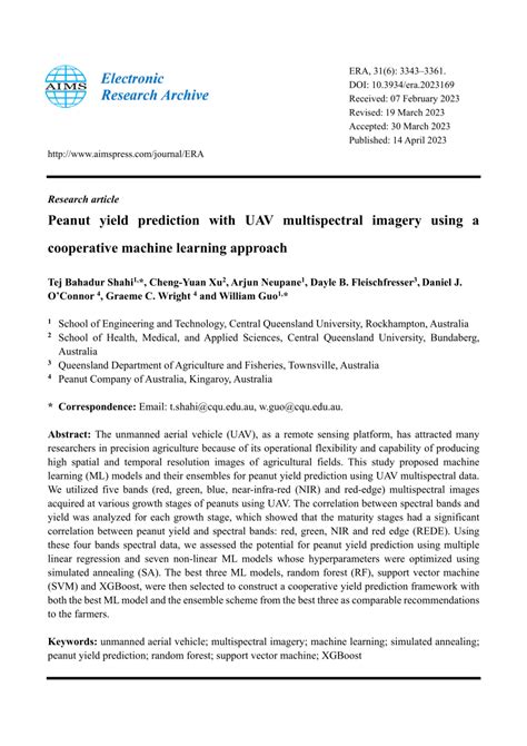 Pdf Peanut Yield Prediction With Uav Multispectral Imagery Using A