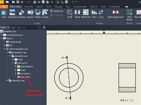 Included Sketch In Drawing Section View Dissapears When Section Is Rotated Autodesk Community