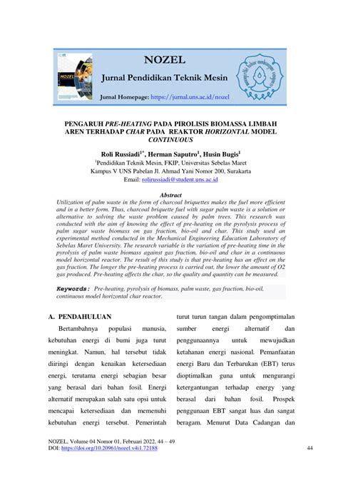 Pdf Pengaruh Pre Heating Pada Pirolisis Biomassa Limbah Aren Terhadap Char Pada Reaktor