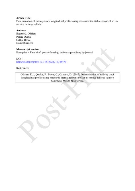 Pdf Determination Of Railway Track Longitudinal Profile Using Measured Inertial Response Of An
