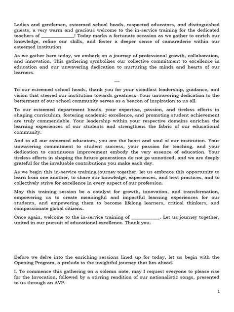 In Service Training Of Teachers Emcee Script Pdf Cognition Learning