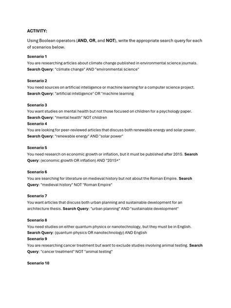 Boolean Operators Activity Pdf