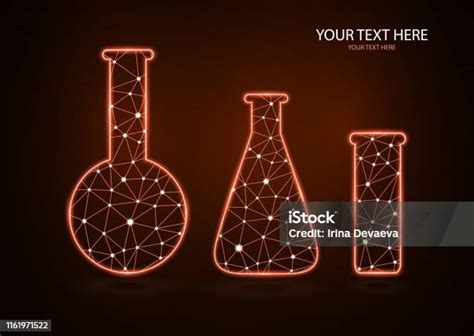 어두운 배경에 다각형 프레임에서 분리 된 추상다각어 발광 화학 플라스크 과학 및 분석 연구를위한 낮은 폴리 디자인 0명에 대한