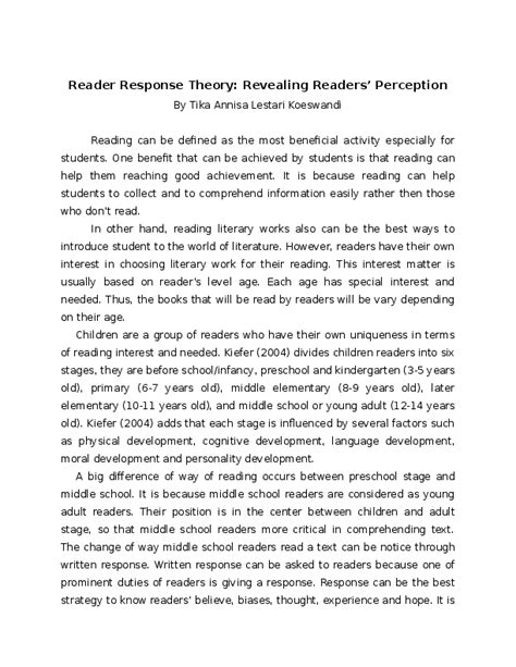 Doc Reader Response Theory Revealing Readers Perception