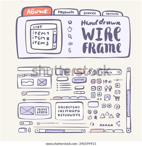 Wireframe Ui Kit Web Design Sketch Stock Vector Royalty Free 246199411