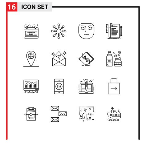 Set Of 16 Modern Ui Icons Symbols Signs For Location Geo Face Script