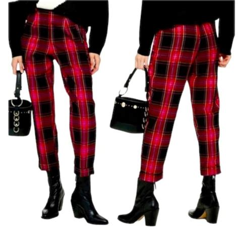 Topshop Martha Check Peg Leg Plaid Ankle Length Trous Gem