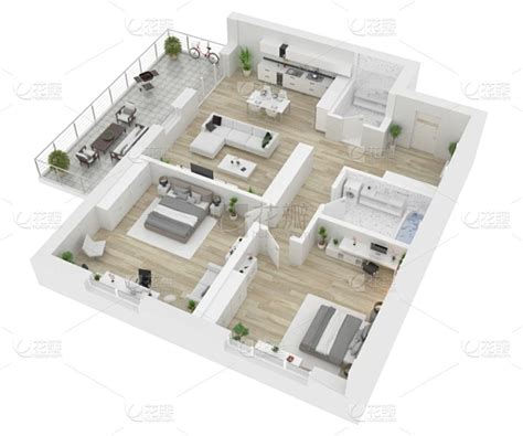 三维图形白色背景公寓计划书室内视角分离着色水平画幅无人绘画插图素材 花瓣网