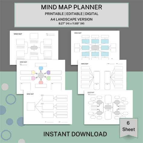 Mind Map Printable Mind Map Editable Mind Map Brainstorm A4