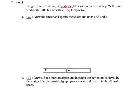 Solved Design An Active Unity Gain Bandreject Filter Chegg