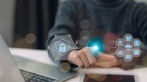 Cyber Security And Data Protection On Internet Person Touching Virtual