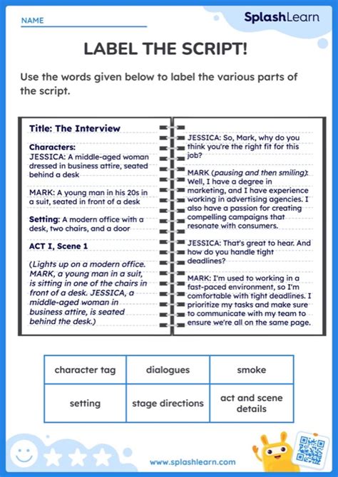 Label The Script — Printable Ela Worksheet