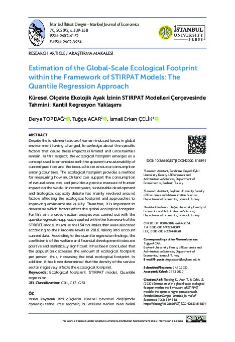 Pdf Estimation Of The Global Scale Ecological Footprint Within The Framework Of Stirpat Models
