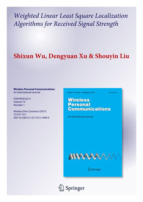 Pdf Weighted Linear Least Square Localization Algorithms For Received Signal Strength
