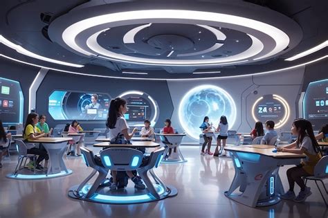 Gamified Education Fun And Learning In Futuristic Classrooms Premium Ai Generated Image