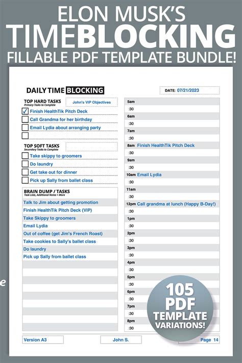 Elon Musks Time Blocking Task And Time Scheduling Templates Etsy