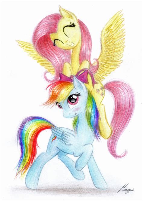 993828 Safe Artist Magfen Character Fluttershy Character Rainbow Dash Ship Flutterdash