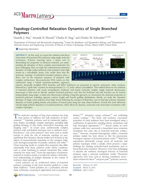 PDF Topology Controlled Relaxation Dynamics Of Single Branched Molecular Topology Of