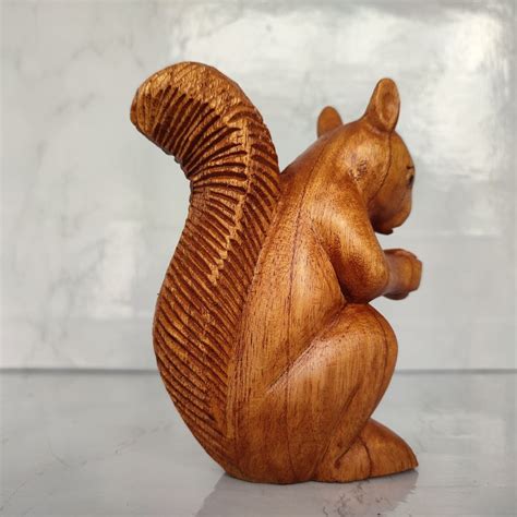 Hand Carved Squirrel Sculpture From Natural Wood Etsy