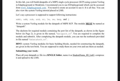 Solved In This Lab You Will Build Datapaths Of A MIPS Chegg