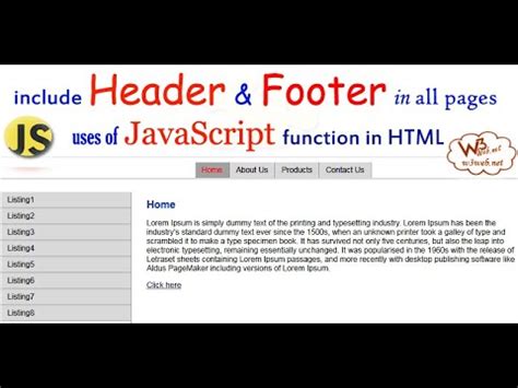 How To Include Header And Footer In All Pages Uses Of JavaScript Function In HTML File