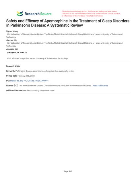 Pdf Safety And Efficacy Of Apomorphine In The Treatment Of Sleep Disorders In Parkinsons