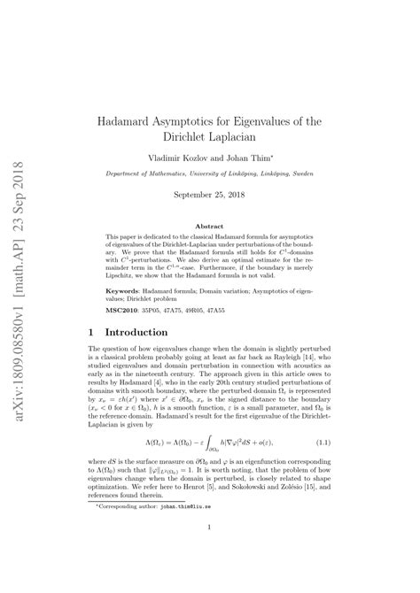 Pdf Hadamard Asymptotics For Eigenvalues Of The Dirichlet Laplacian