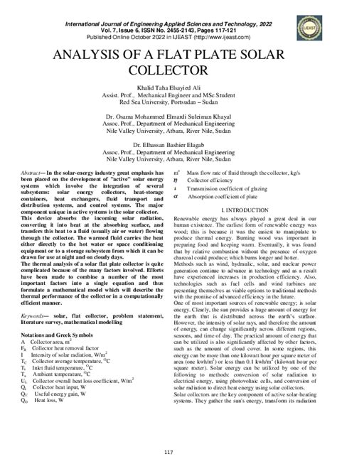 Pdf Analysis Of A Flat Plate Solar Collector