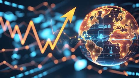 Holographic Globes With Upward Growth Arrows Digital Scene With Globes