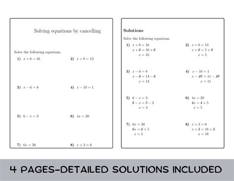 Solving Equations By Cancelling Worksheet With Solutions Teaching