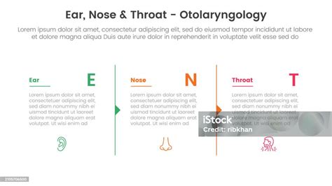 이비인후과 건강 치료 질병 인포 그래픽 슬라이드 프리젠 테이션을위한 화살표 윤곽선이있는 열 분리가있는 3 포인트 단계 템플릿 건강관리와 의술에 대한 스톡 벡터 아트 및 기타