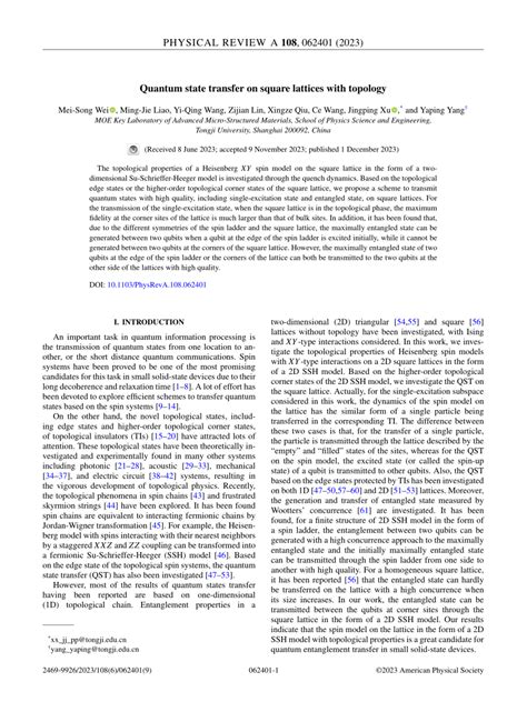 Pdf Quantum State Transfer On Square Lattices With Topology