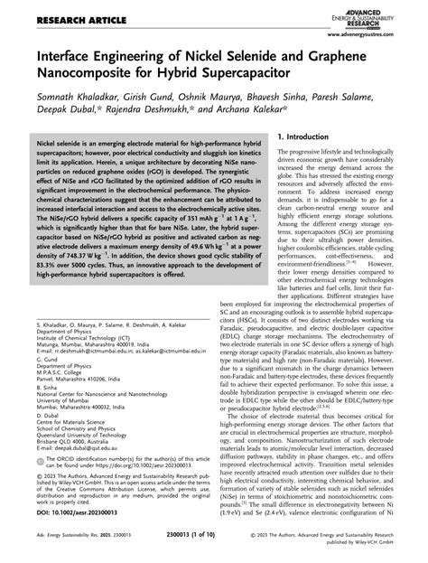 Pdf Interface Engineering Of Nickel Selenide And Graphene Nanocomposite For Hybrid Supercapacitor
