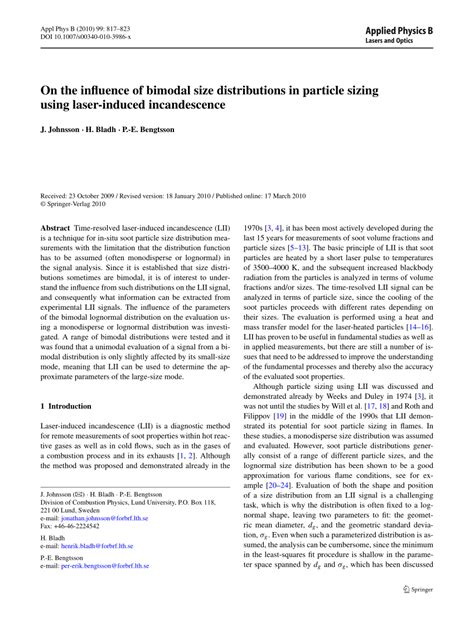Pdf On The Influence Of Bimodal Size Distributions In Particle Sizing Using Laser Induced