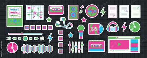 Big Set Of Music Stickers In The Trendy Y K Style Old Computer