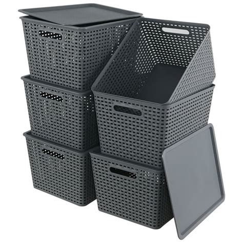 Yesdate 5 Pack Large Stackable Storage Bins Plastci Stacking Baskets