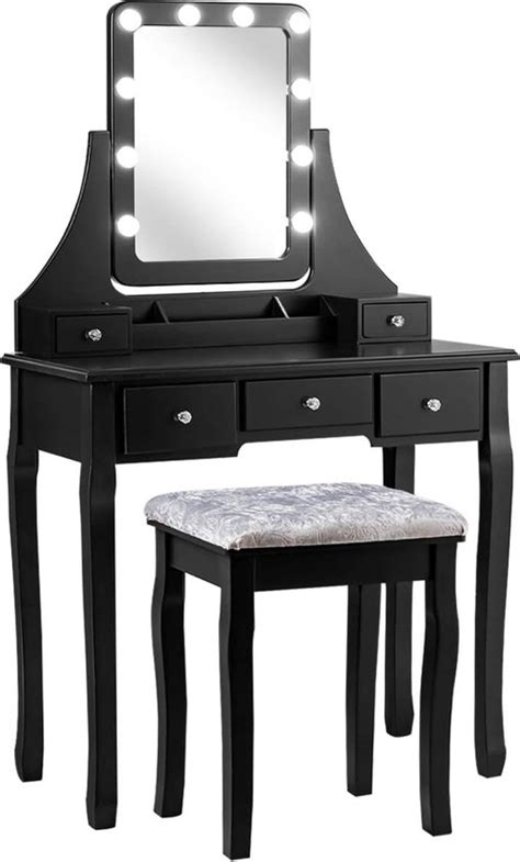 Make Uptafel Met Kruk 360° Draaibare Spiegel En 10 Dimbare Ledlampen