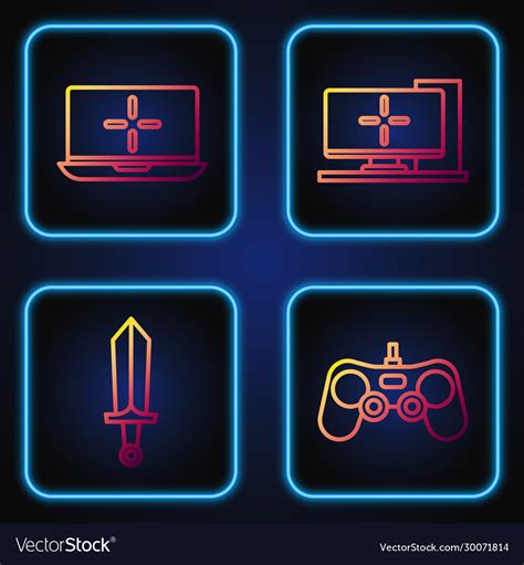 Set Line Gamepad Sword For Game Laptop Royalty Free Vector