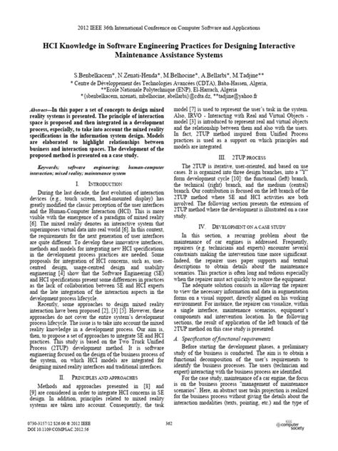 Hci Knowledge In Software Engineering Practices For Designing Interactive Maintenance Assistance