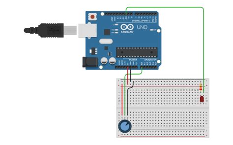 Circuit Design Controlling Brightness Of Led With Potentiometer Tinkercad