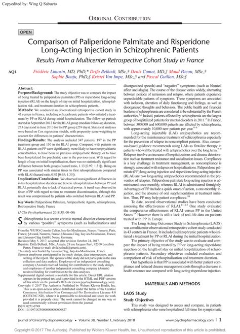 Pdf Comparison Of Paliperidone Palmitate And Risperidone Long Acting