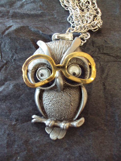 Owl Necklace With Moving Glasses And Googly Eyes Nos Fab Vintage